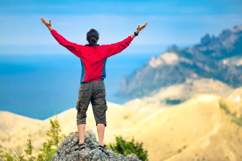 Man on top of mountain stock image. Image of climber - 21829269