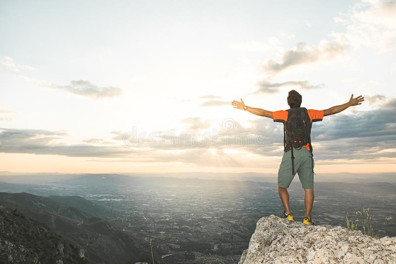 Guy Looking at a Landscape from a Mountain Stock Image - Image of ...