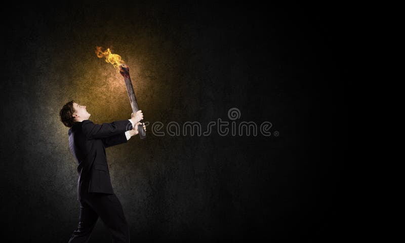 Man with torch stock photo. Image of forward, freedom - 42050942