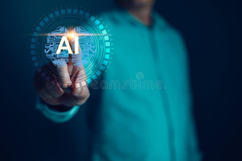 Man Touch Brainstorm Circuit Tech. Digital Artificial Intelligence (AI ...