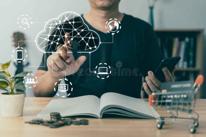 Man Touch Cloud Computing Diagram Show on Hand.Data Storage Stock Image ...