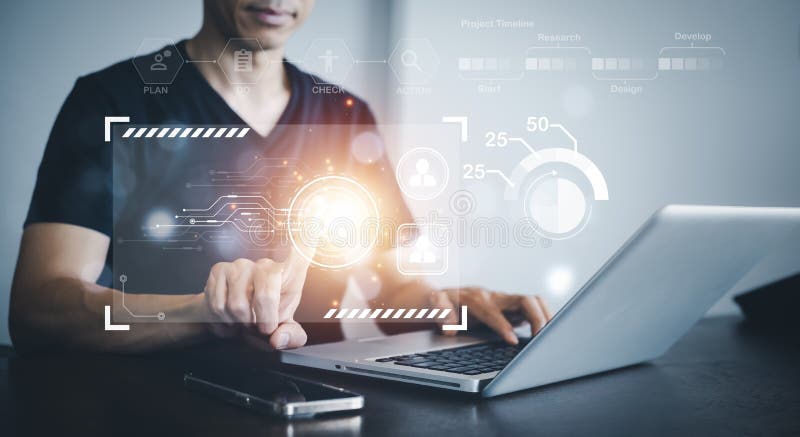 Man Touch Graph Screen Icon of a Media Screen, Technology Process ...