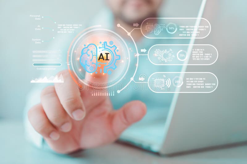 Man Touch a Holographic Interface Ai Chat Bot and Industrial Control ...