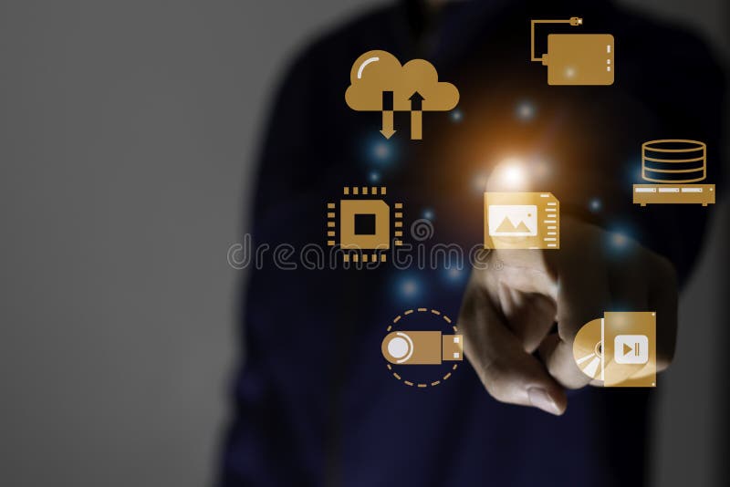 A Man Touch the Light Data and Computer Storage Stock Image - Image of ...