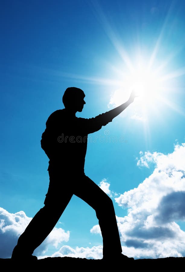 Man touch sun stock photo. Image of spirit, power, magic - 17779446