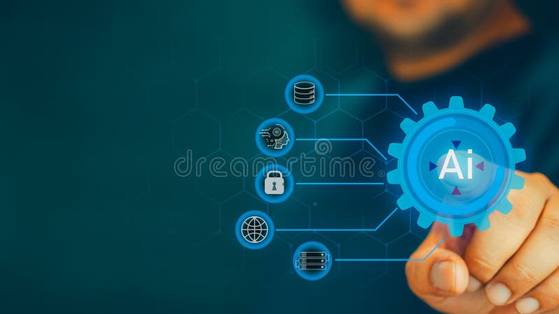 Man Touch Virtual Graphic Global Internet Connect with AI, Artificial ...