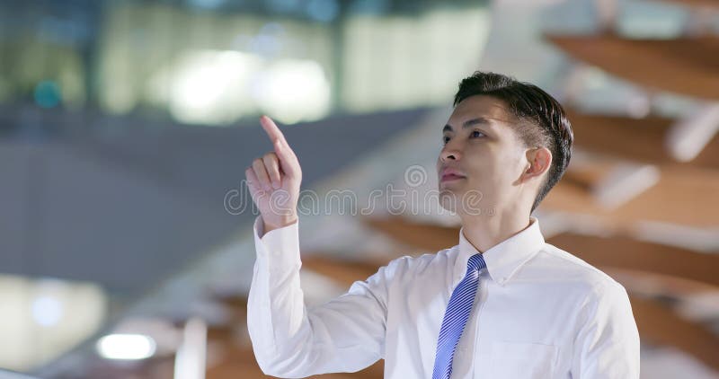 Man Touch the Virtual Screen Stock Image - Image of people, choose ...