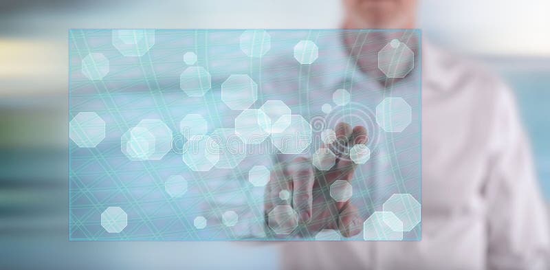 Man Touching an Abstract Network Concept on a Touch Screen Stock Image ...