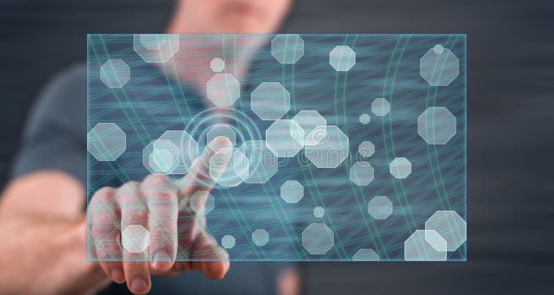Man Touching an Abstract Network Concept on a Touch Screen Stock Image ...