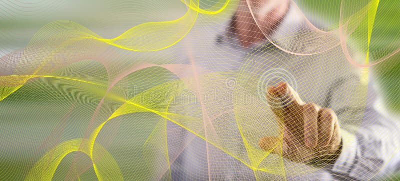 Man Touching an Abstract Wave Network Concept Stock Image - Image of ...