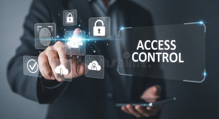 A Man Touching Access Control Interface with Fingerprint Lock and Cloud ...