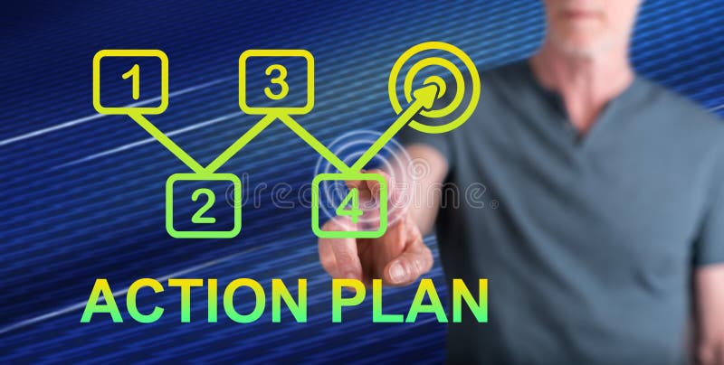 Man Touching an Action Plan Concept Stock Image - Image of teamwork ...