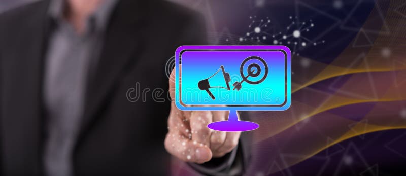 Man Touching an Ad Targeting Concept Stock Photo - Image of brand ...