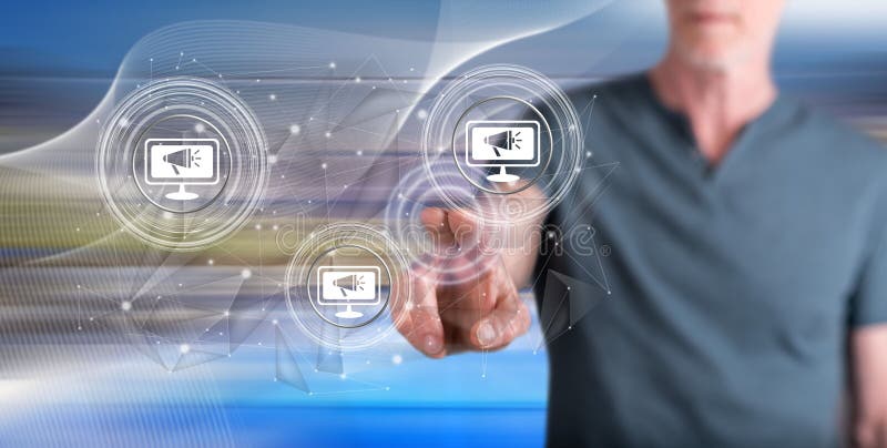 Man Touching an Announcement Concept Stock Photo - Image of ...