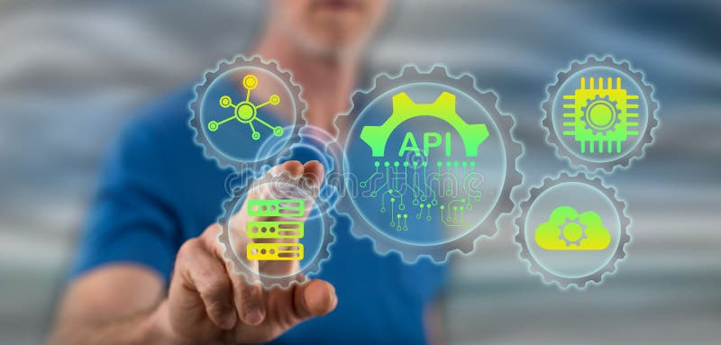Man Touching an Api Concept Stock Image - Image of code, communication ...