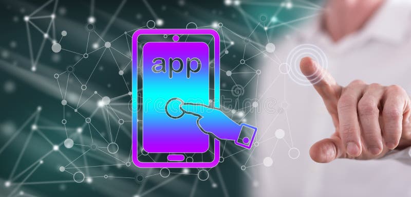 Man Touching an App Concept Stock Photo - Image of communication ...