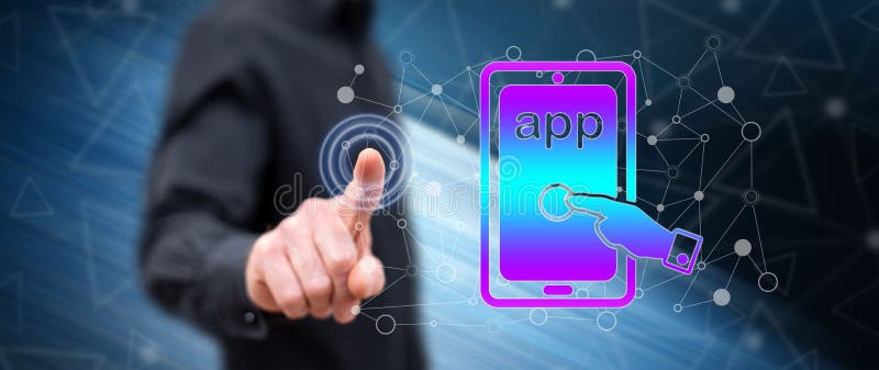 Man Touching an App Concept Stock Photo - Image of online, smartphone ...