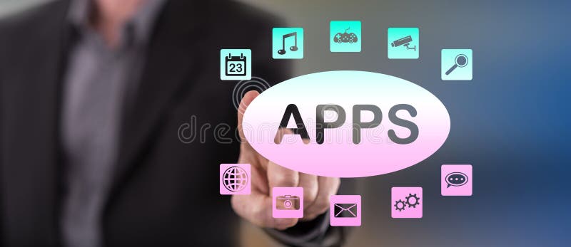 Man Touching an Apps Concept Stock Image - Image of touch, connection ...