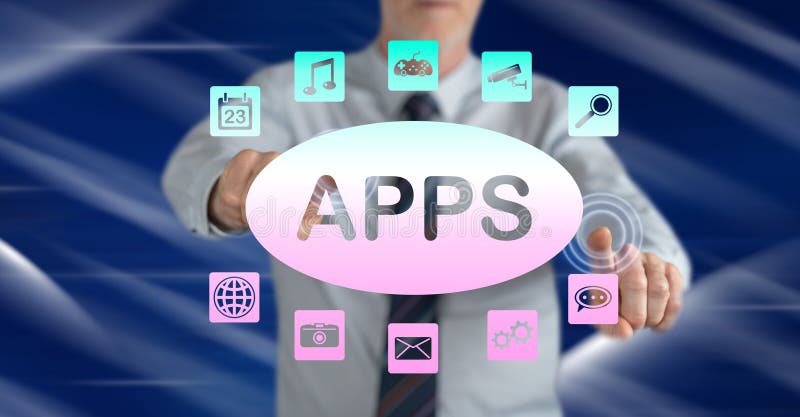 Man Touching an Apps Concept Stock Photo - Image of service, symbol ...