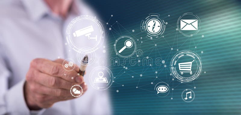 Man Touching an Apps Concept Stock Image - Image of person, connection ...