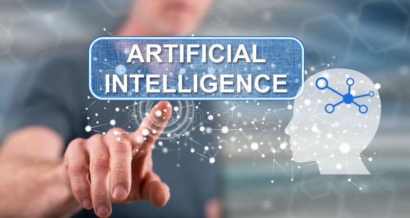 Man Touching an Artificial Intelligence Concept on a Touch Screen Stock ...