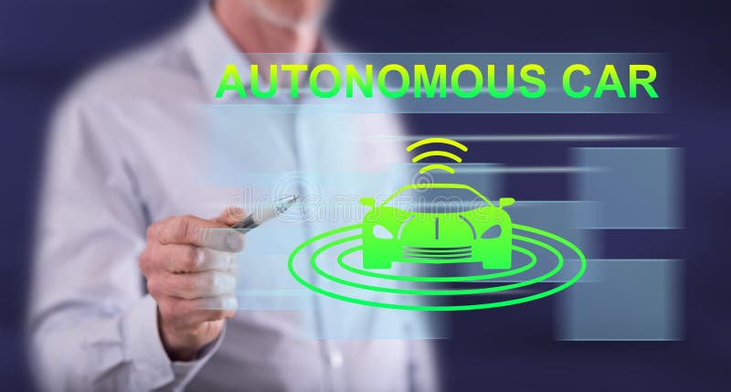 Man Touching An Autonomous Car Concept Stock Image Image Of Self