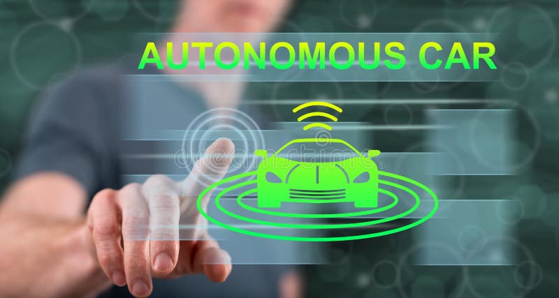 Man Touching an Autonomous Car Concept Stock Photo - Image of ...