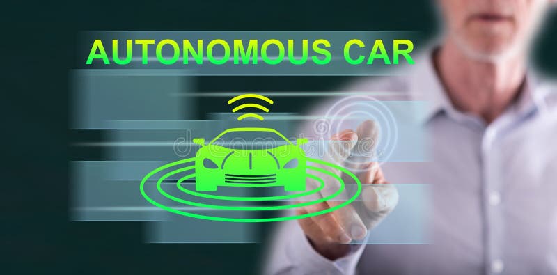 Man Touching an Autonomous Car Concept Stock Image - Image of ...