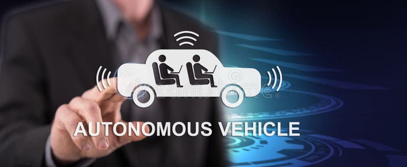 Man Touching an Autonomous Vehicle Concept Stock Image - Image of ...