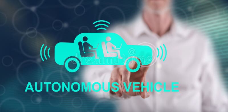 Man Touching an Autonomous Vehicle Concept Stock Image - Image of radar ...