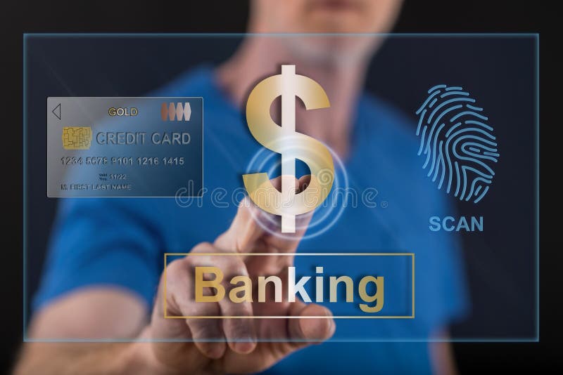 Man Touching a Banking Security Concept on a Touch Screen Stock Image ...