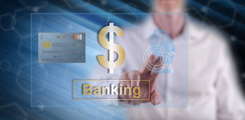 Man Touching a Banking Security Concept Stock Photo - Image of ...