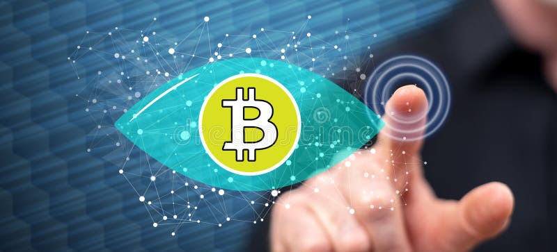 Man Touching a Bitcoin Concept Stock Image - Image of finger, future ...