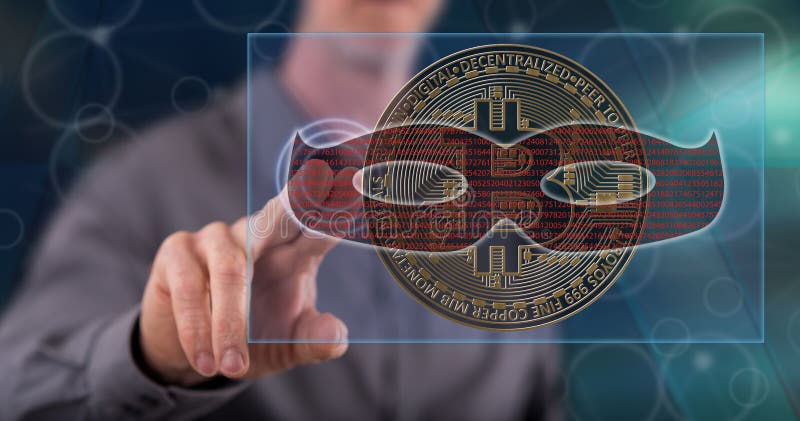 Man Touching a Bitcoin Hacking Concept Stock Photo - Image of cyber ...
