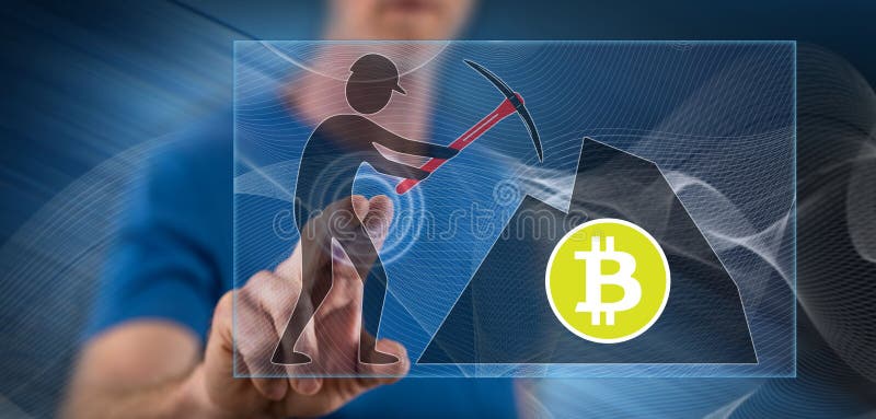 Man Touching a Bitcoin Mining Concept Stock Photo - Image of business ...