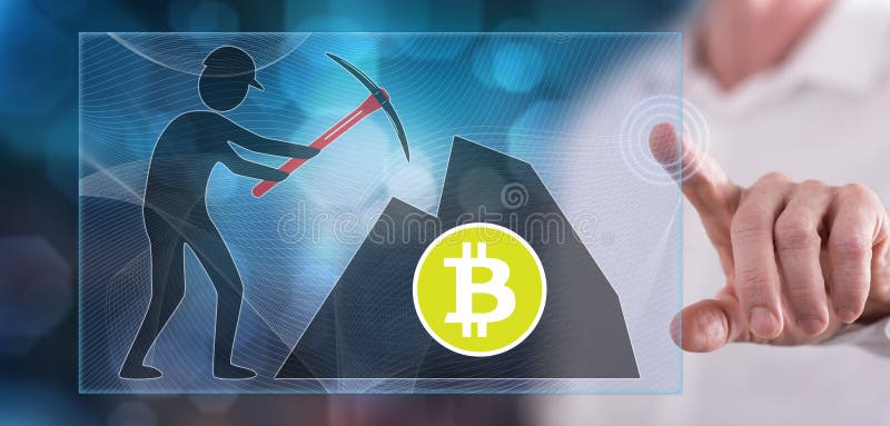 Man Touching a Bitcoin Mining Concept Stock Image - Image of finger ...