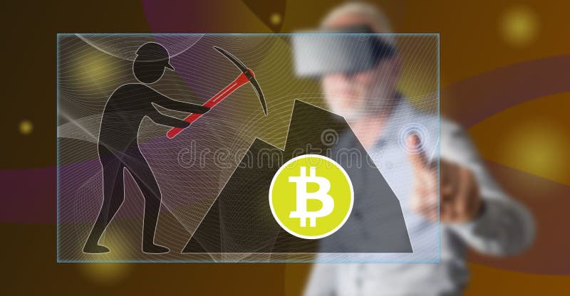 Man Touching a Bitcoin Mining Concept Stock Photo - Image of reality ...