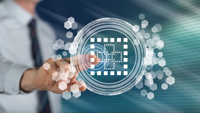 Man Touching a Blockchain Concept Stock Image - Image of concept ...