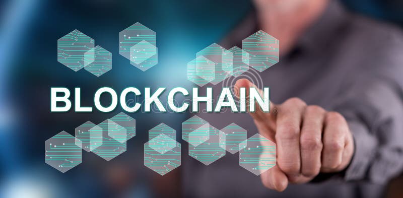 Man Touching a Blockchain Concept Stock Photo - Image of security ...