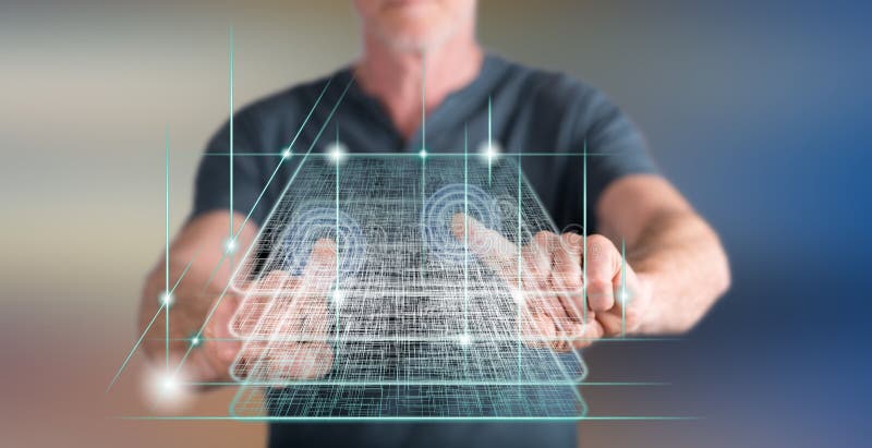 Man Touching a Blockchain Technology Concept Stock Image - Image of ...