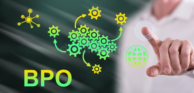 Man touching a bpo concept stock photo. Image of corporate - 228024042