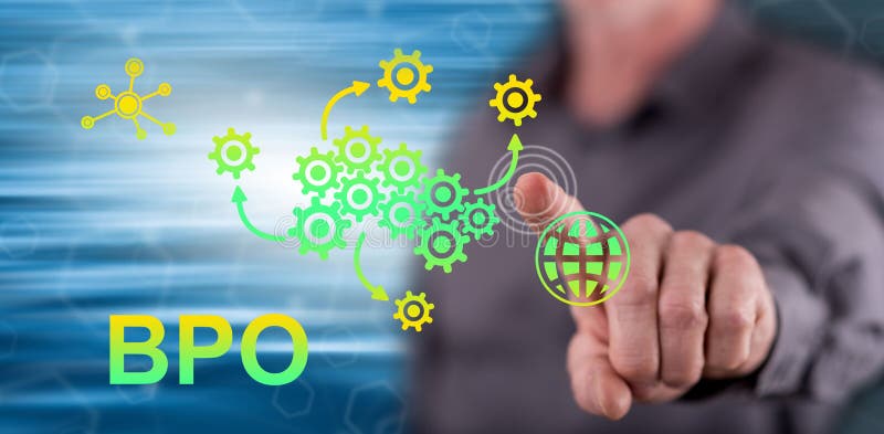Man touching a bpo concept stock image. Image of person - 251512283