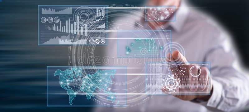 Man Touching a Business Digital Interface Concept Stock Image - Image ...