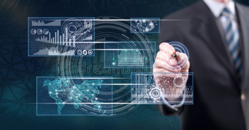 Man Touching a Business Digital Interface Concept Stock Image - Image ...