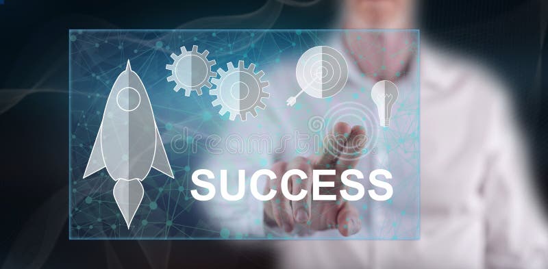 Man Touching a Business Success Concept Stock Photo - Image of ...