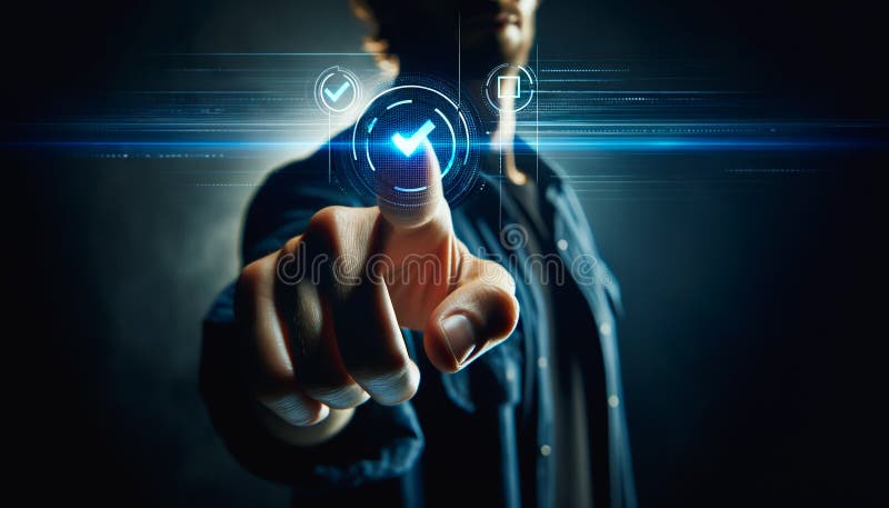 Man Touching Button with Finger on a Transparent Screen. Concept User ...