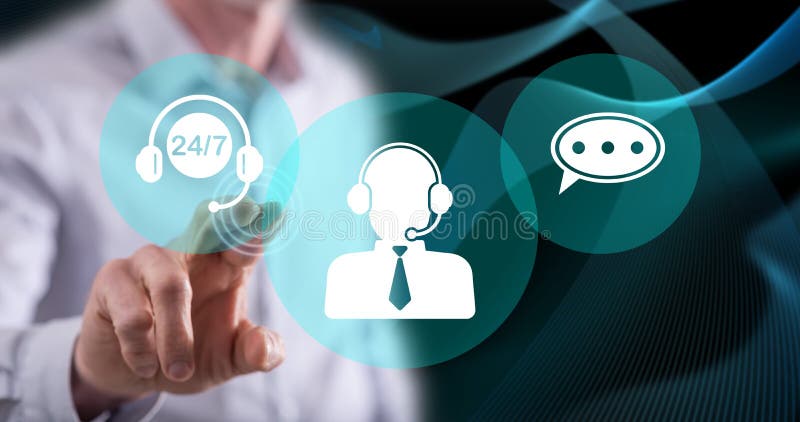 Man Touching a Call Center Concept Stock Photo - Image of online, touch ...