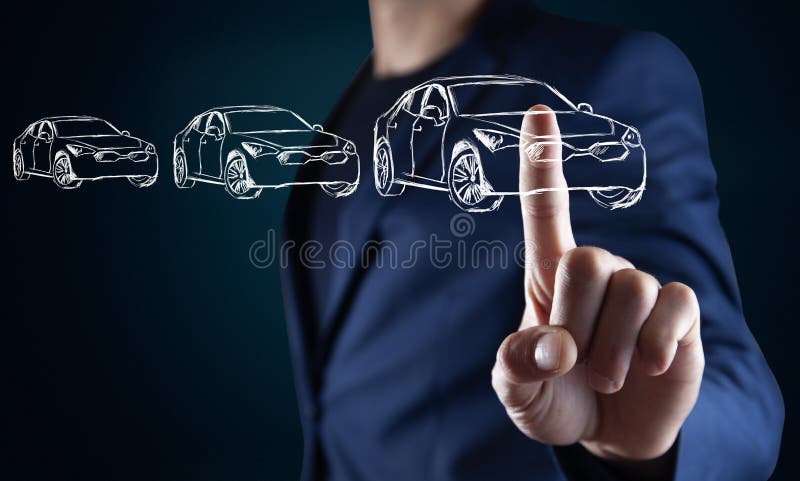 Man Touching Cars in Screen Stock Image - Image of digital, computer ...