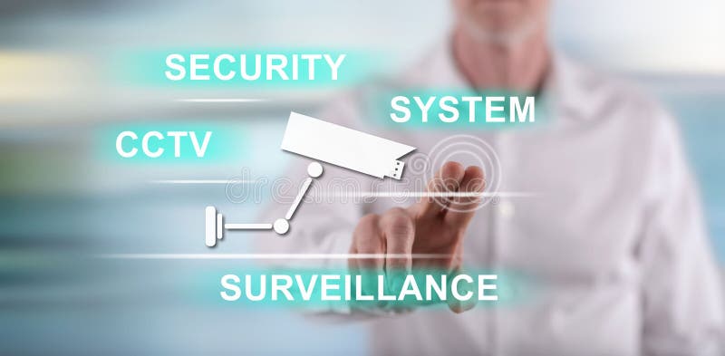 Man Touching a Cctv Concept on a Touch Screen Stock Photo - Image of ...