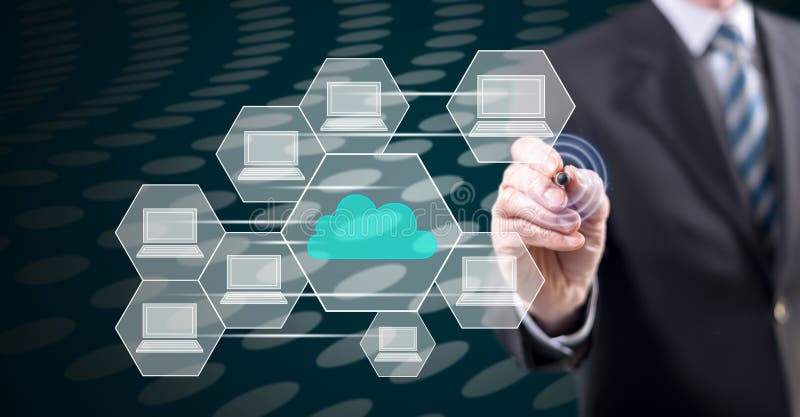 Man Touching a Cloud Computing Concept Stock Photo - Image of digital ...